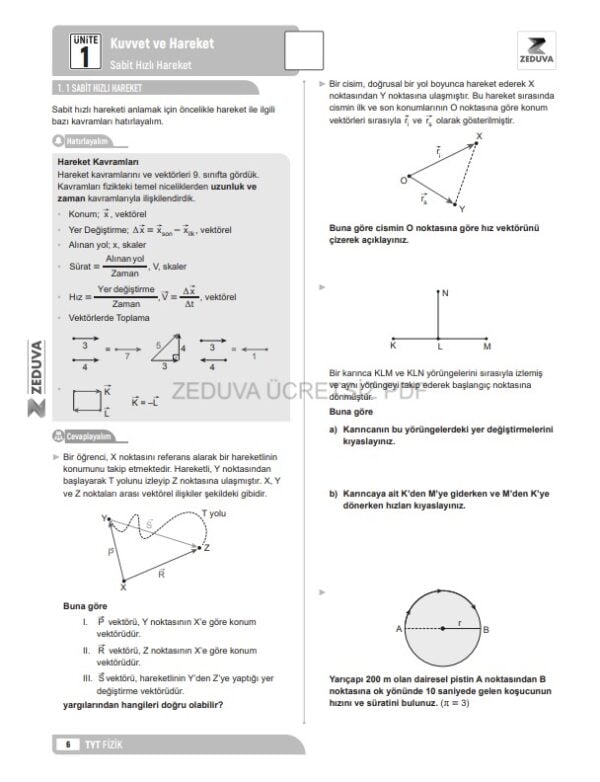 10.Sınıf Fizik Hareket Kavramları Konu Anlatımı PDF – YENİ MÜFREDAT 2025-2026 Fizikfinito | Zeduva